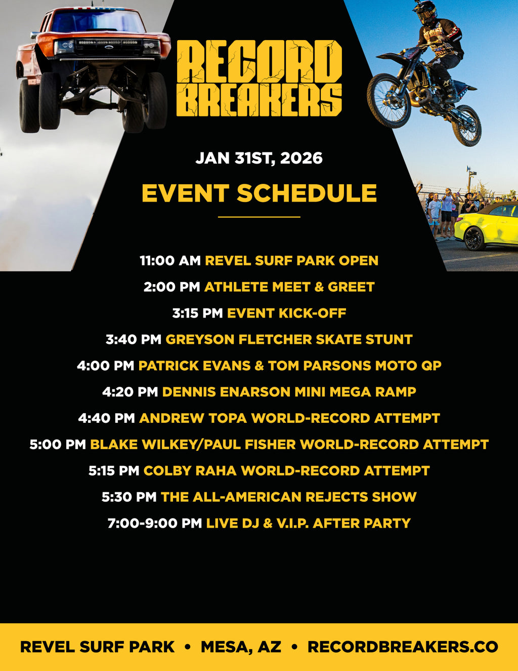Event Schedule – Record Breakers